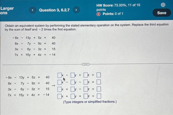 Solved Obtain an equivalent system by performing the stated | Chegg.com
