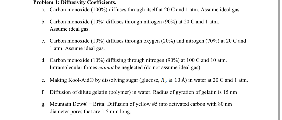 Solved Problem 1: Diffusivity Coefficients.a. ﻿Carbon | Chegg.com