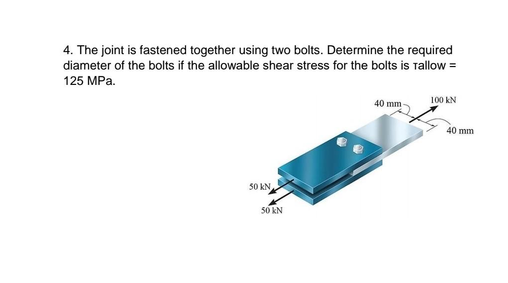 Solved 4. The joint is fastened together using two bolts. | Chegg.com