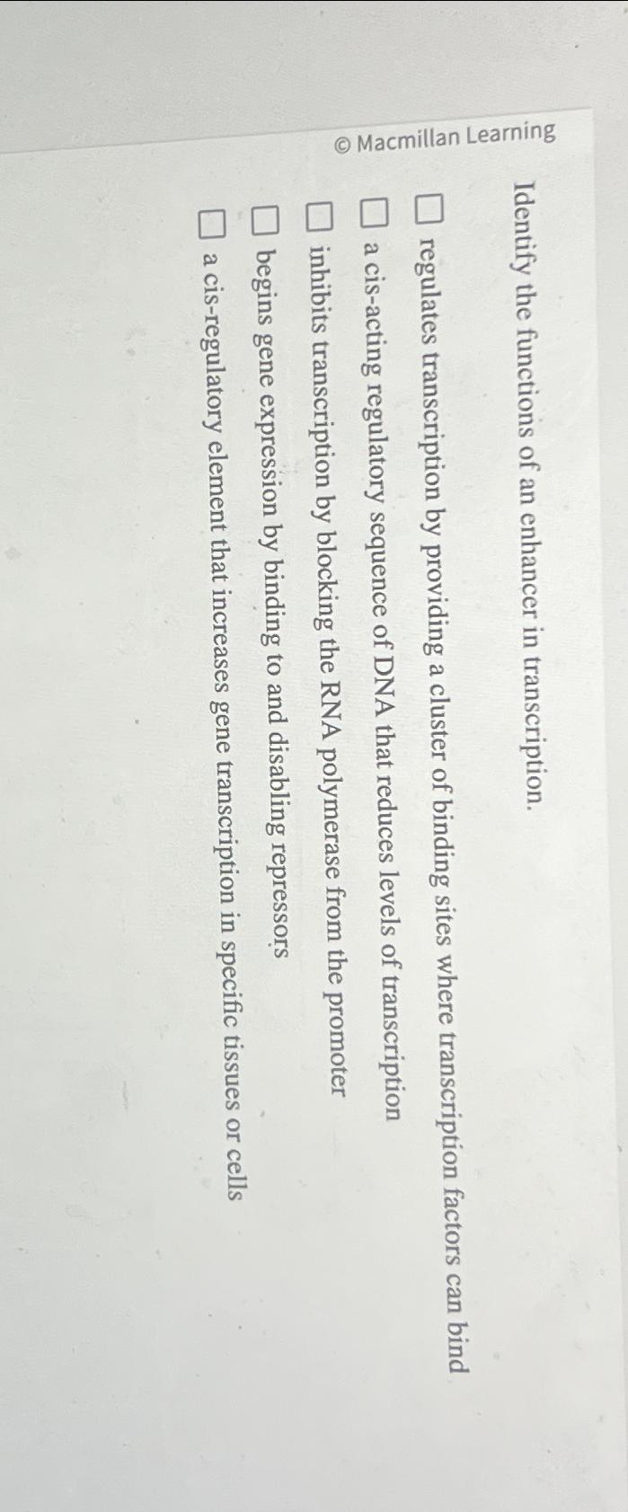 Solved Identify the functions of an enhancer in | Chegg.com