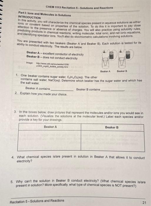 Solved Part l: lons and Molecules in Solutions INTRODUCTION | Chegg.com