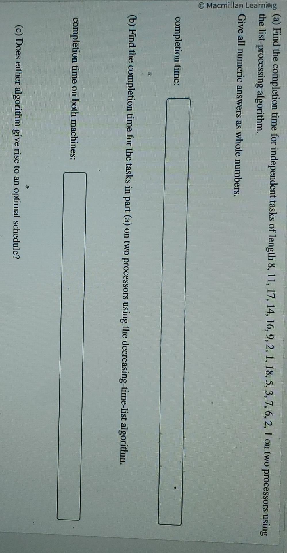 Solved (a) ﻿Find the completion time for independent tasks | Chegg.com