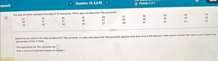Solved Determine the values in the data set above the 7 Sth | Chegg.com
