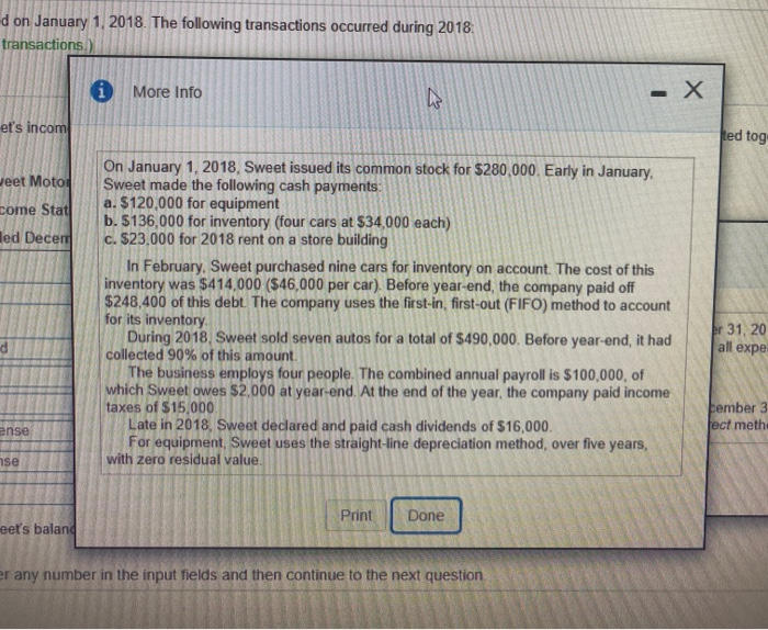 Solved Sweet Motors, Inc. was formed on January 1, 2018. The | Chegg.com