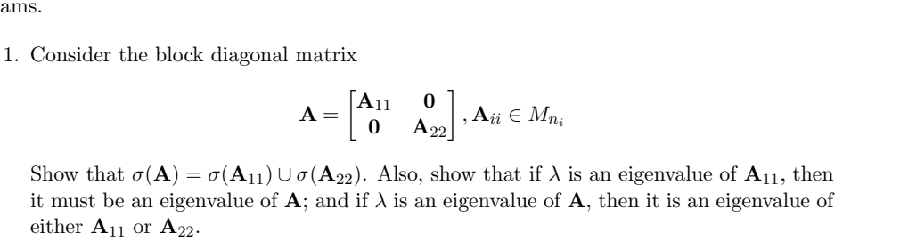 Solved Consider the block diagonal | Chegg.com