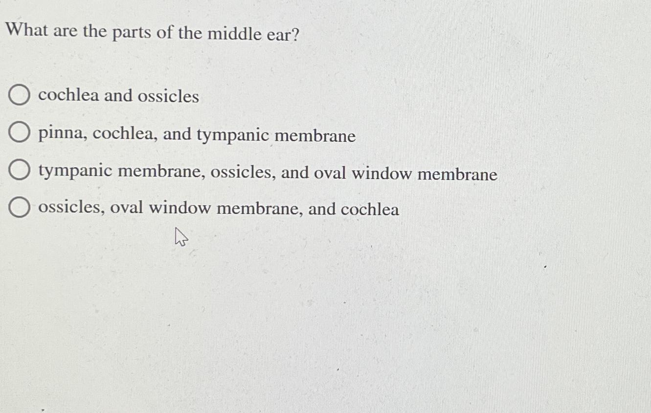 Solved What are the parts of the middle ear?cochlea and | Chegg.com