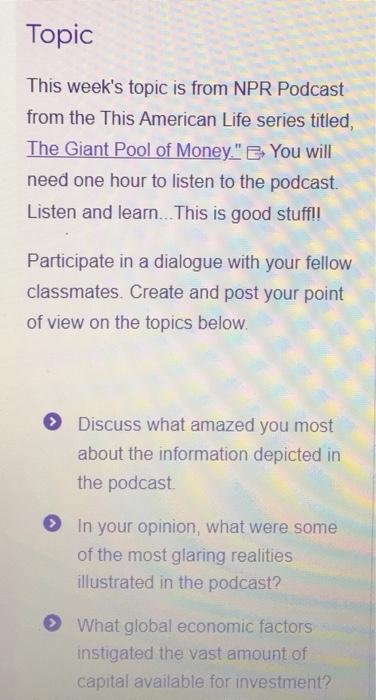 Solved Topic This week's topic is from NPR Podcast from the | Chegg.com