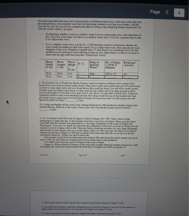 Solved Lab #7 WAVES - OC 103 Exploring The Deep - Geography | Chegg.com