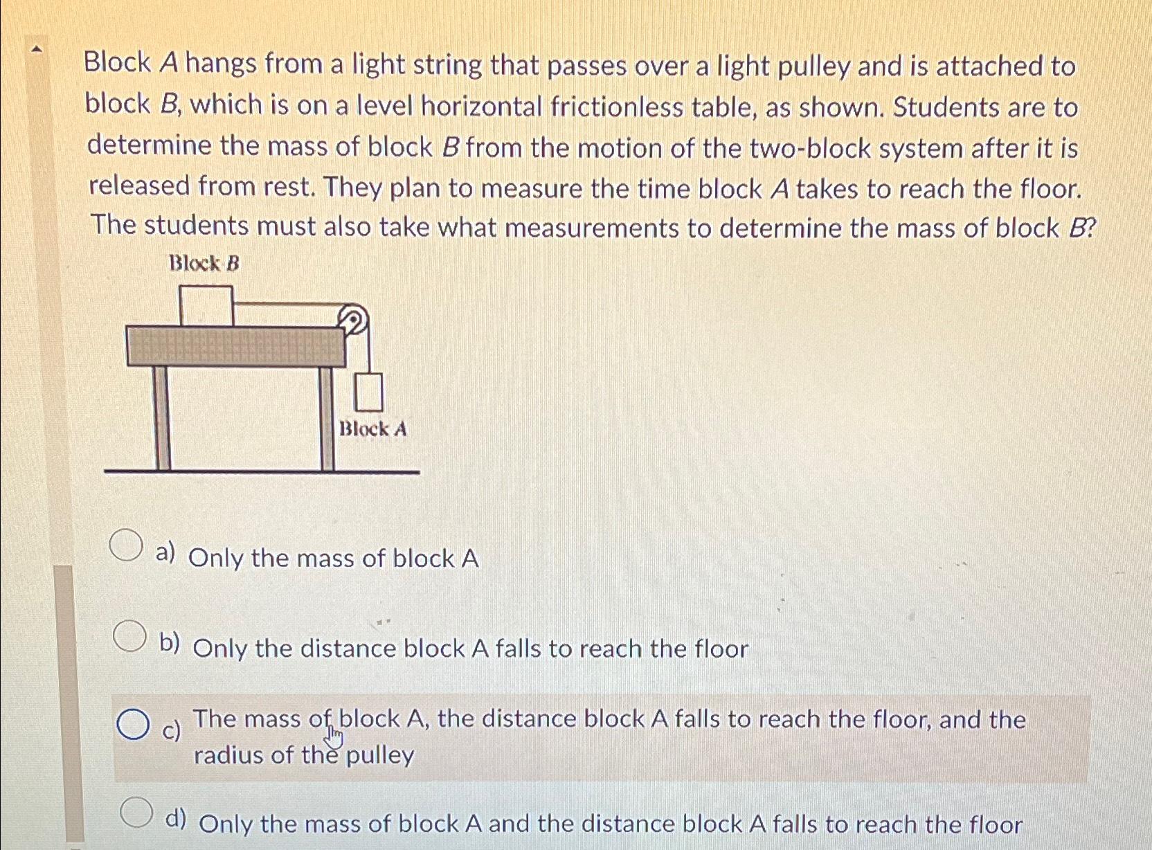 Block A hangs from a light string that passes over a | Chegg.com
