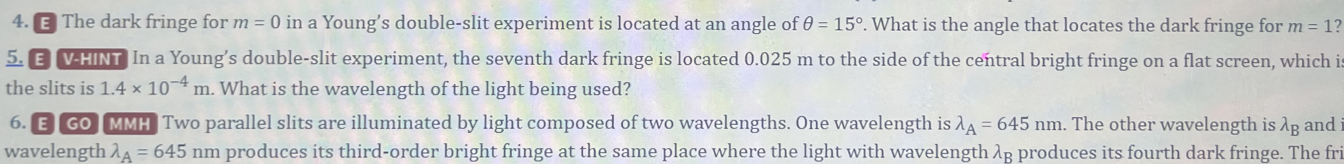 Solved E The dark fringe for m=0 ﻿in a Young's double-slit | Chegg.com