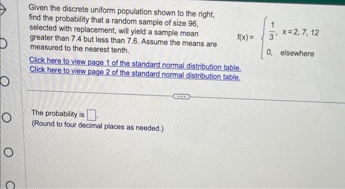 Solved Given the discrete uniform population shown to the | Chegg.com