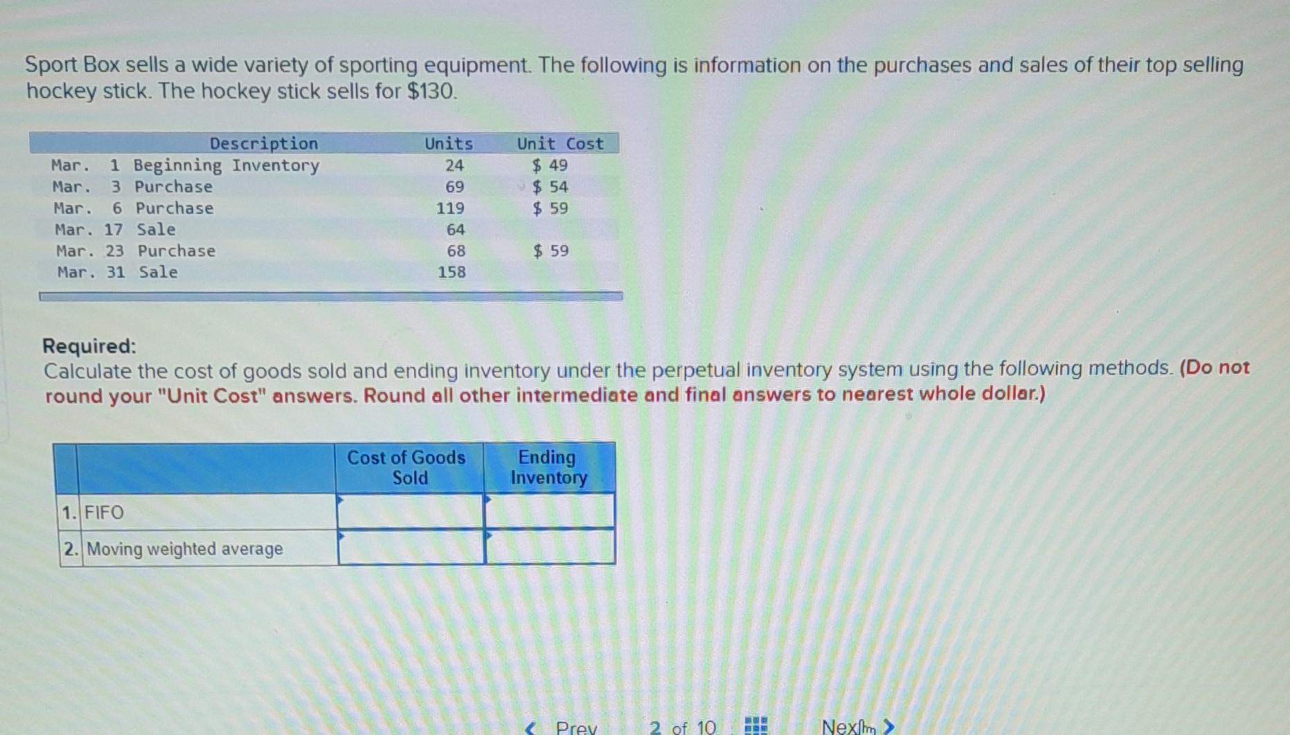 Solved Sport Box sells a wide variety of sporting equipment. | Chegg.com