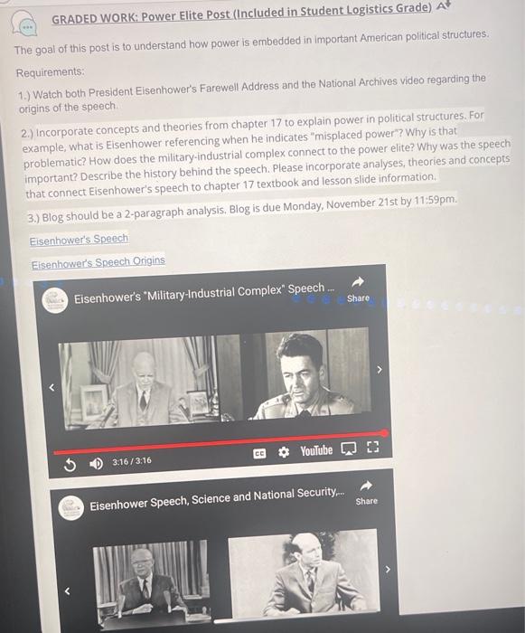 GRADED WORK: Power Elite Post (Included in Student | Chegg.com