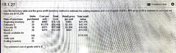 Solved Use the inventory table and the gross profit | Chegg.com