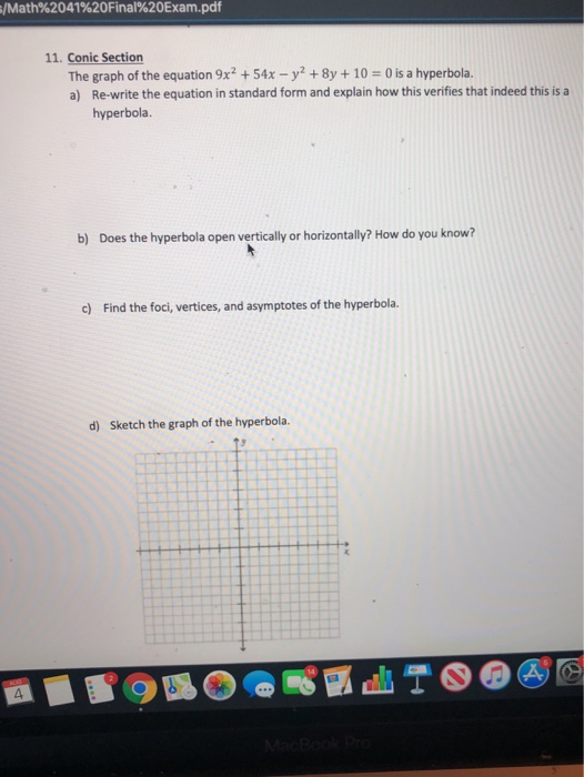 Solved Math%2041%20Final%20Exam.pdf 11. Conic Section The | Chegg.com