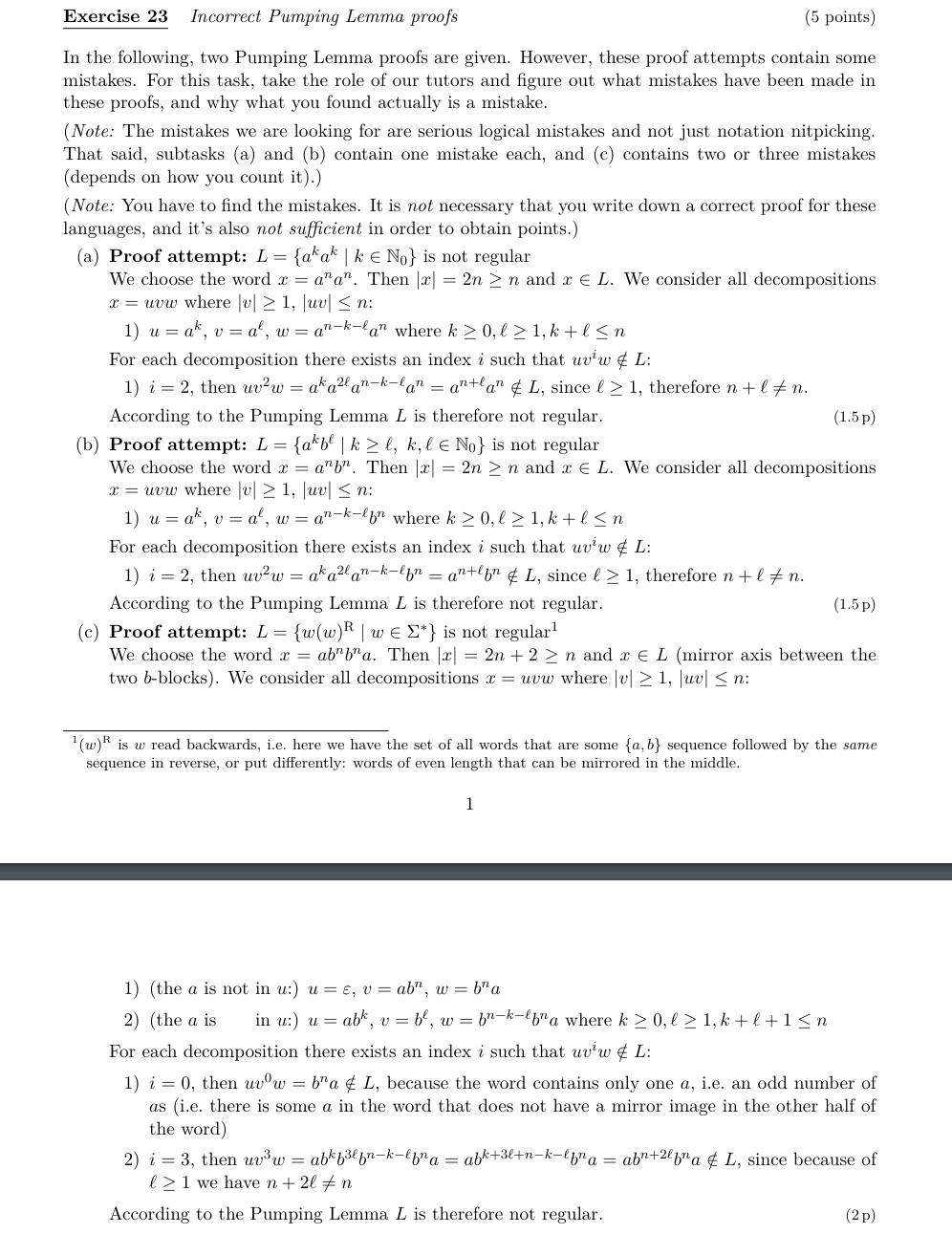 Solved Exercise 23 ﻿Incorrect Pumping Lemma proofs(5 | Chegg.com