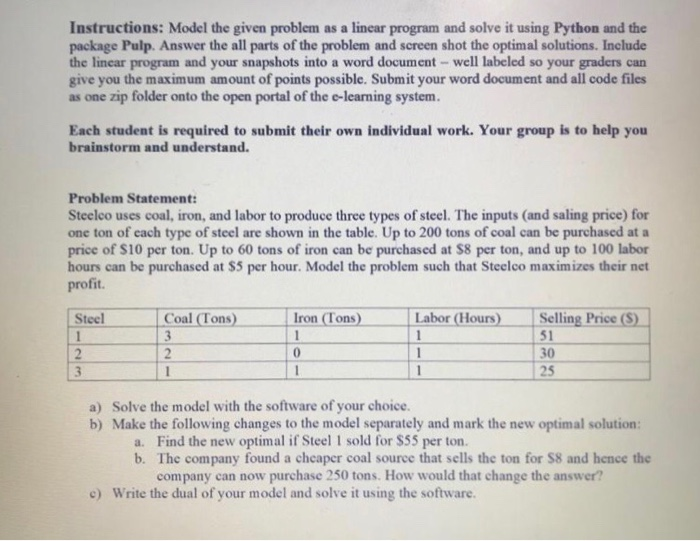 Instructions: Model the given problem as a linear | Chegg.com