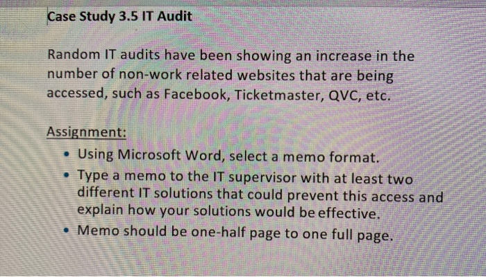 Solved Case Study 3.5 IT Audit Random IT audits have been | Chegg.com