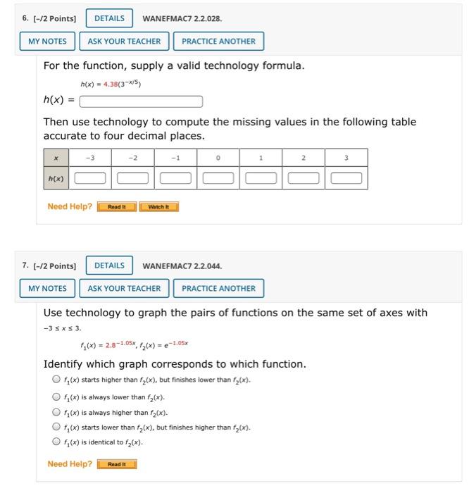 Solved 6. (-12 points) DETAILS WANEFMAC7 2.2.028. MY NOTES | Chegg.com