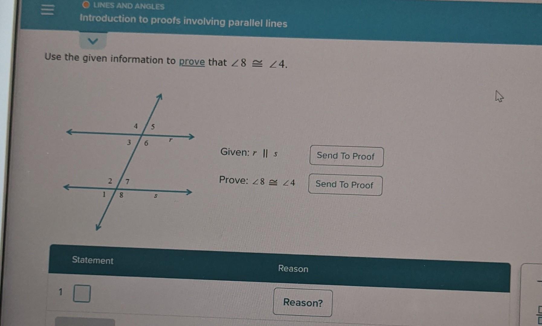 Solved Use the given information to prove that ∠8≅∠4. Given: | Chegg.com