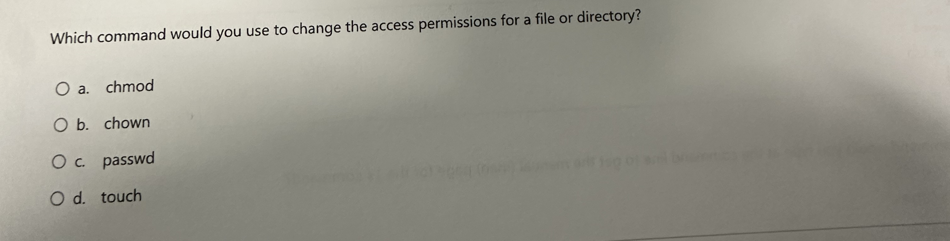 Solved Which command would you use to change the access | Chegg.com