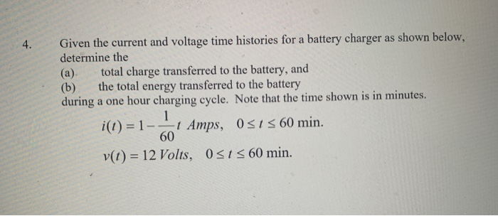 Solved 4. Given the current and voltage time histories for a | Chegg.com