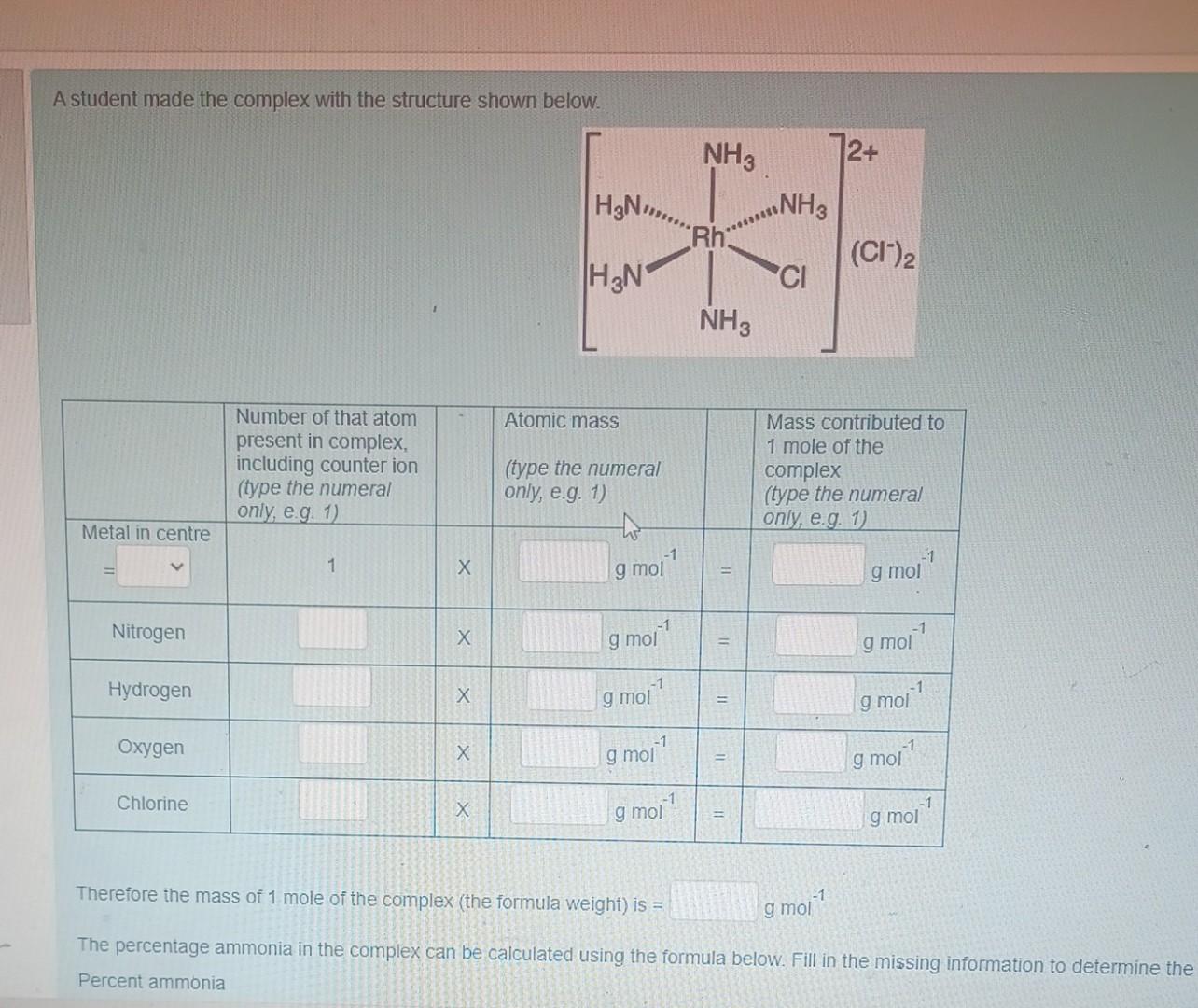 Solved A student made the complex with the structure shown | Chegg.com