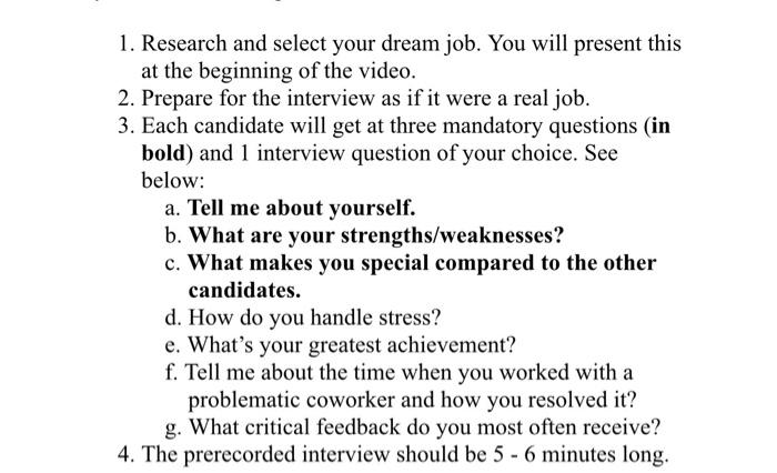 Solved 1. Research and select your dream job. You will | Chegg.com