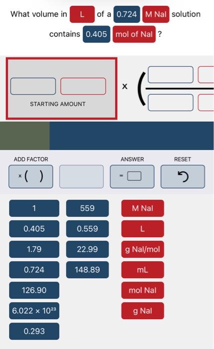 Solved What volume in L of a 0.724 M Nal solution contains | Chegg.com