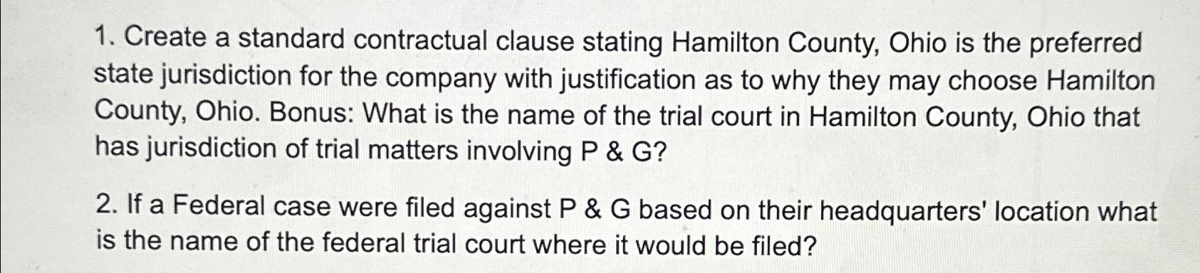 Solved Create a standard contractual clause stating Hamilton | Chegg.com