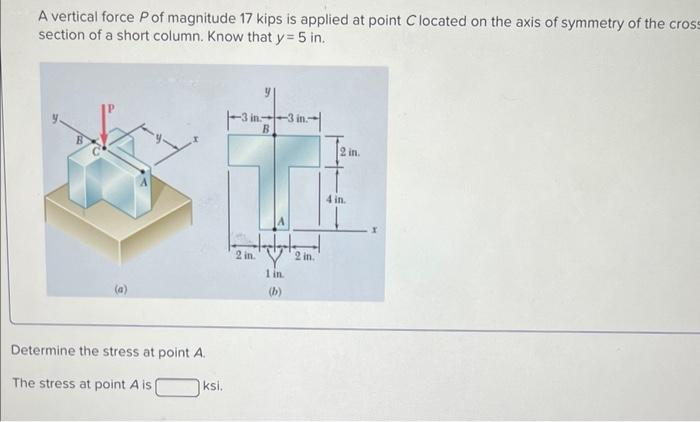 Solved A vertical force P of magnitude 17kips is applied at | Chegg.com