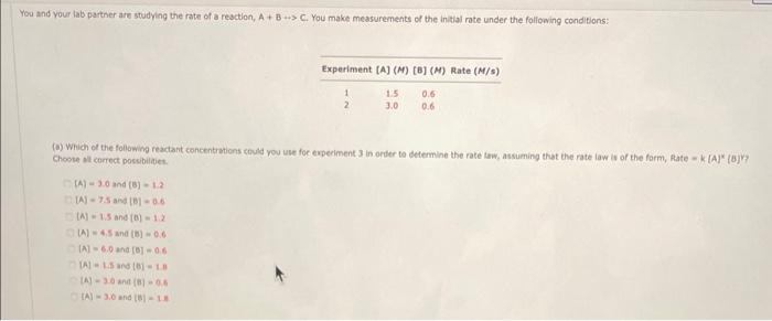 Solved Hou and your lab parther are studying the rate of a | Chegg.com