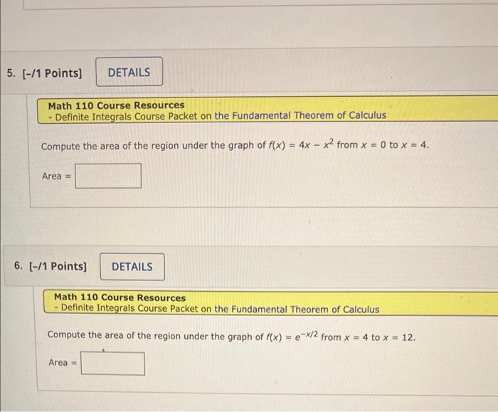 Solved Math 110 Course Resources - Definite Integrals Course | Chegg.com