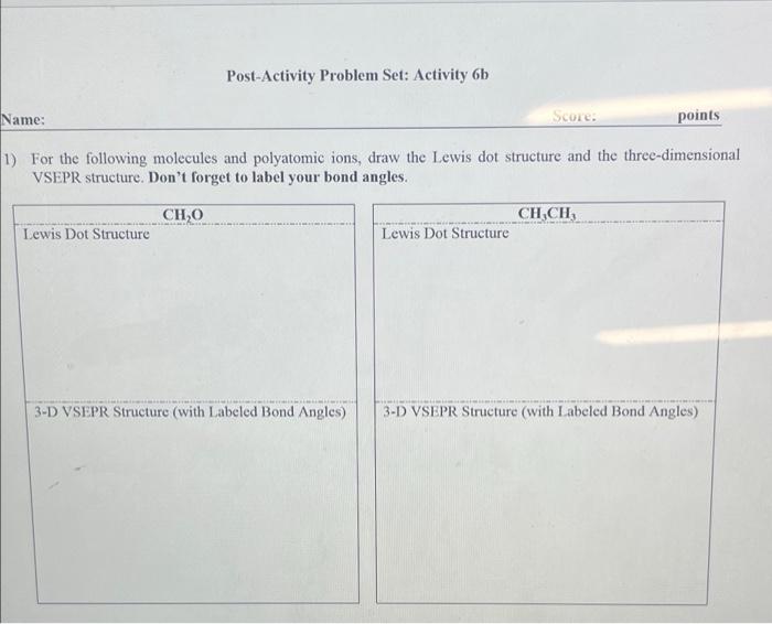 Solved Name: Lewis Dot Structure Post-Activity Problem Set: | Chegg.com