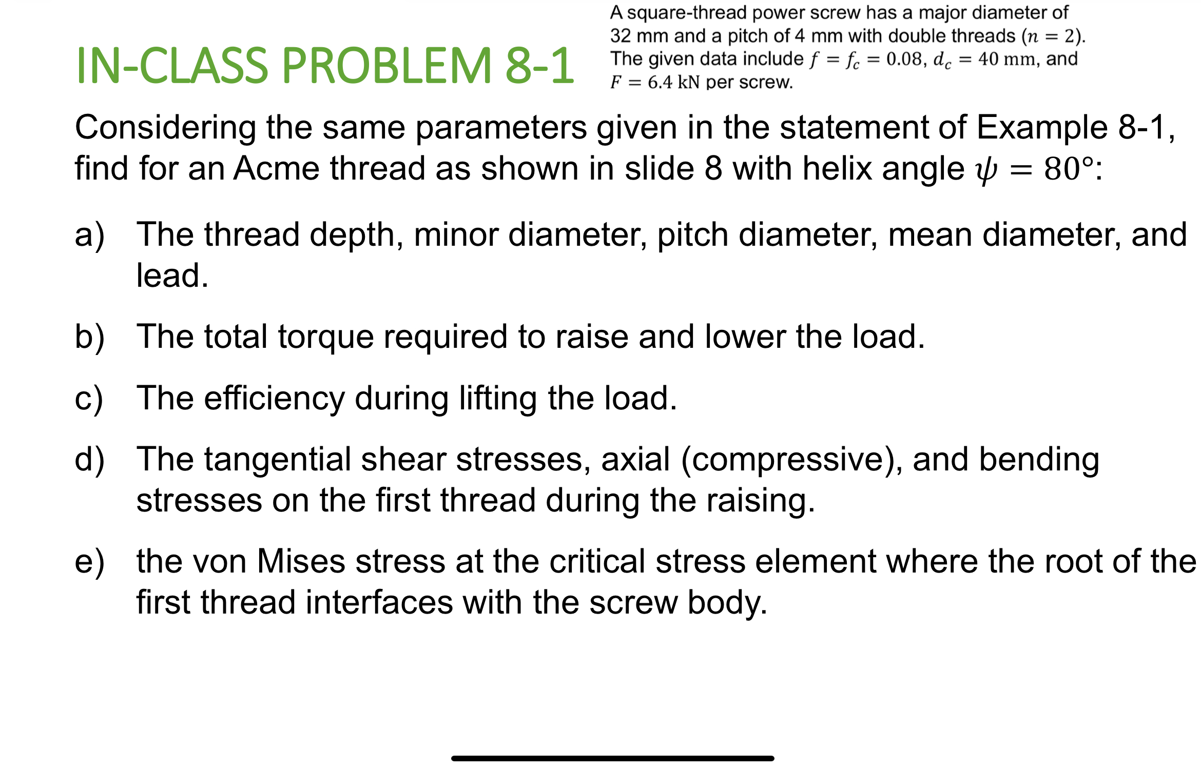 Solved A square-thread power screw has a major diameter of | Chegg.com