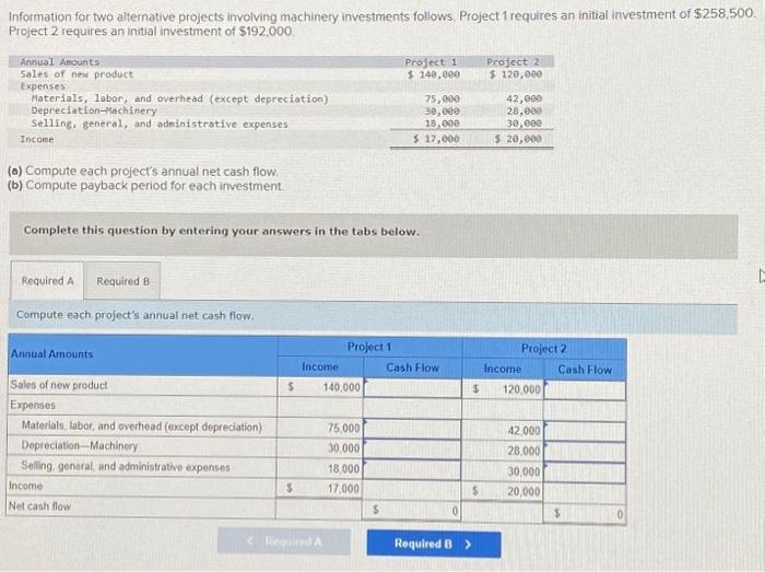 Solved information for two alternative projects involving | Chegg.com