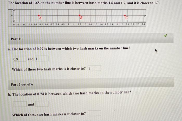 Solved The location of 1.68 on the number line is between | Chegg.com