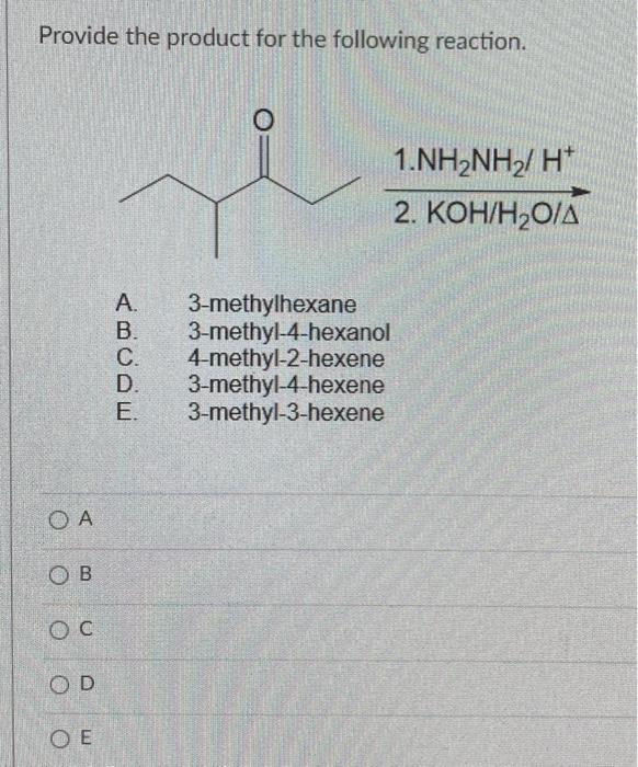 Solved Provide the product for the following reaction. 2. | Chegg.com