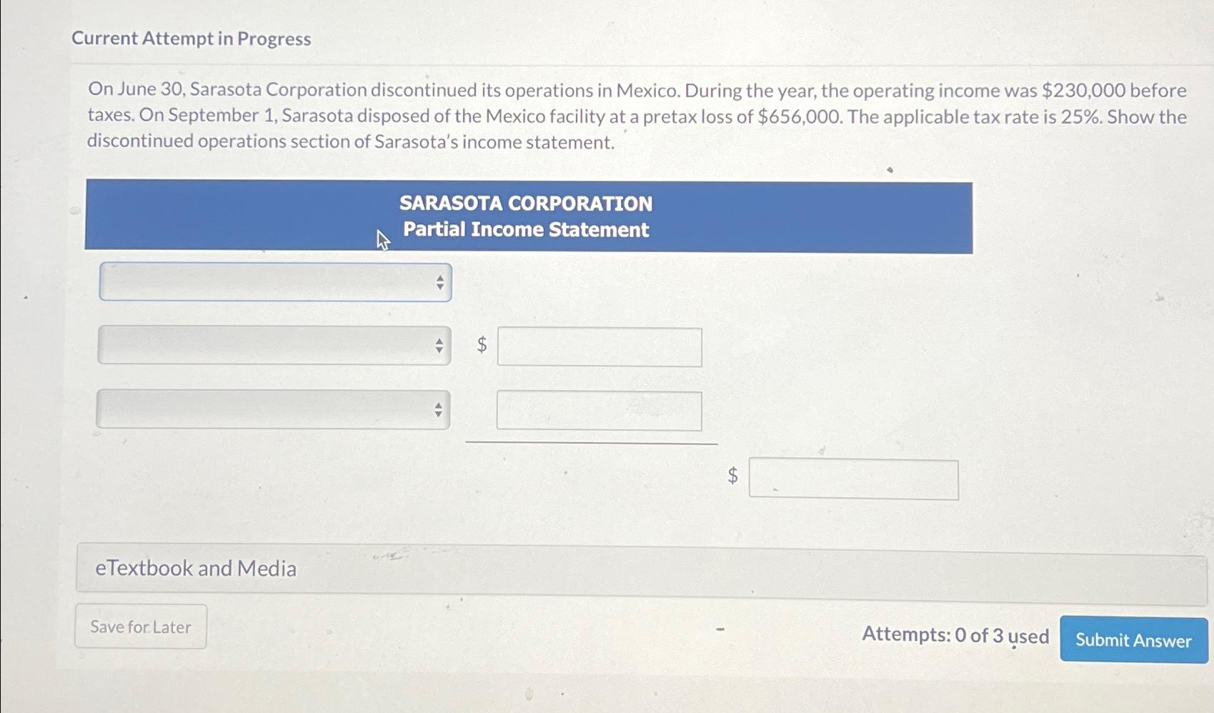 Solved Current Attempt in ProgressOn June 30, ﻿Sarasota | Chegg.com