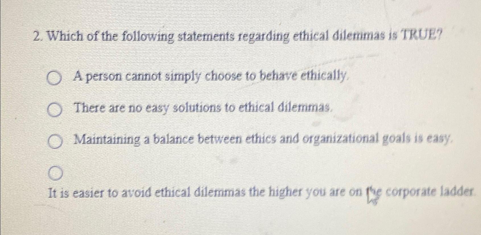 Solved Which of the following statements regarding ethical | Chegg.com