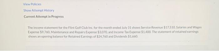 Solved The income statement for the Flint Golf Club Inc, for | Chegg.com