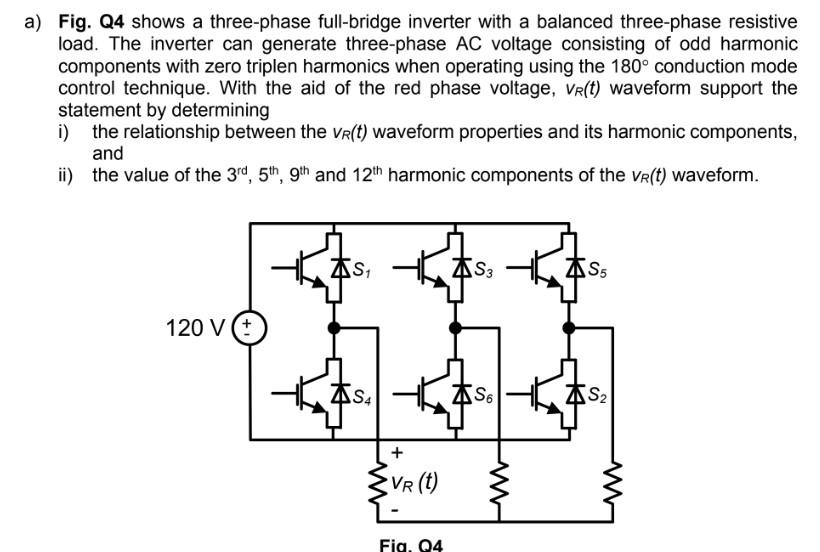 Solved a) Fig. Q4 shows a three-phase full-bridge inverter | Chegg.com