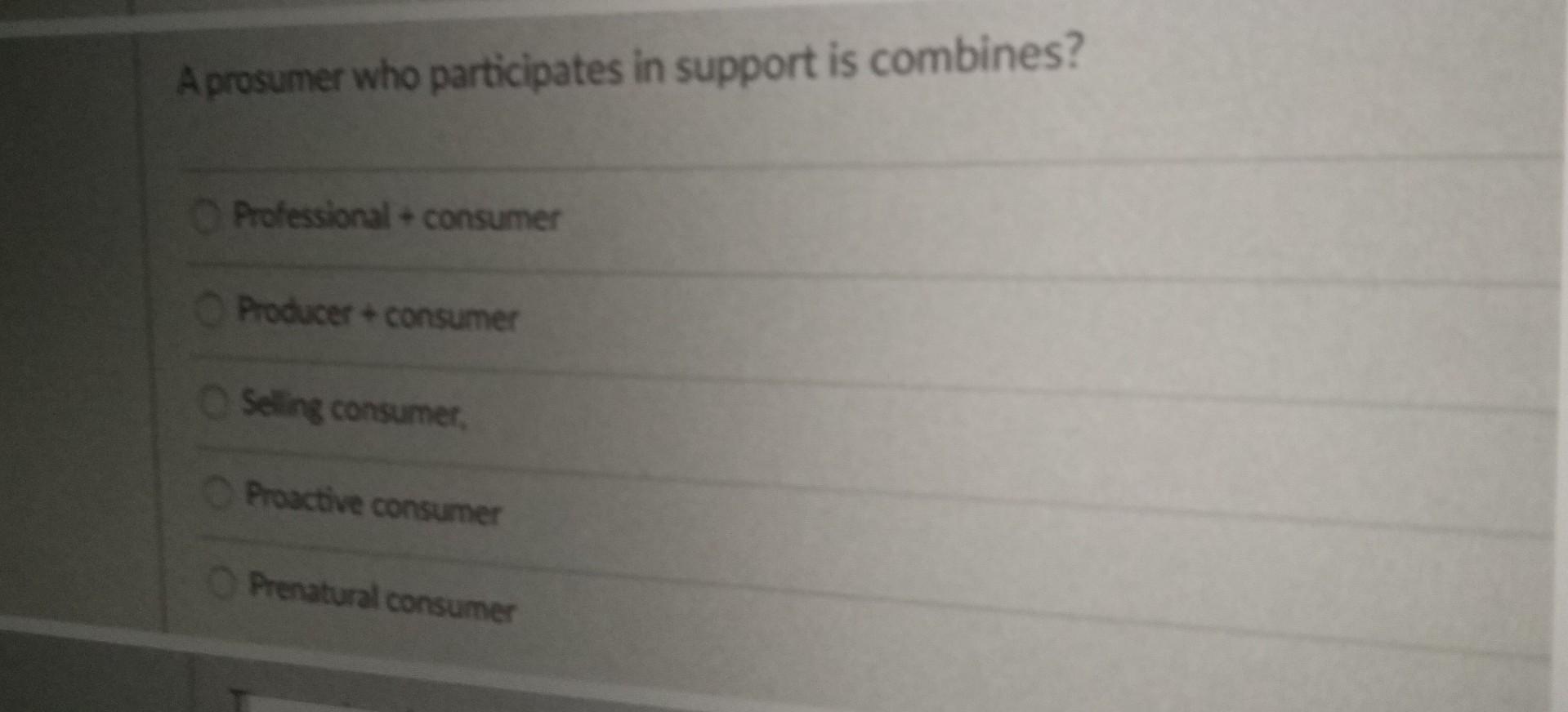 Solved A prosumer who participates in support is combines? | Chegg.com
