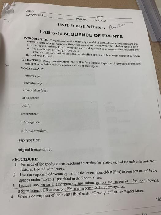 Solved NAME INSTRUCTOR DATE PERIOD PARTNER UNIT 5: Earth's | Chegg.com