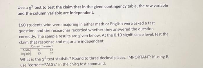 Solved Use a x2 test to test the claim that in the given | Chegg.com