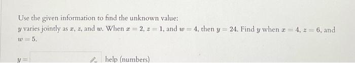 Solved Use the given information to find the unknown value: | Chegg.com