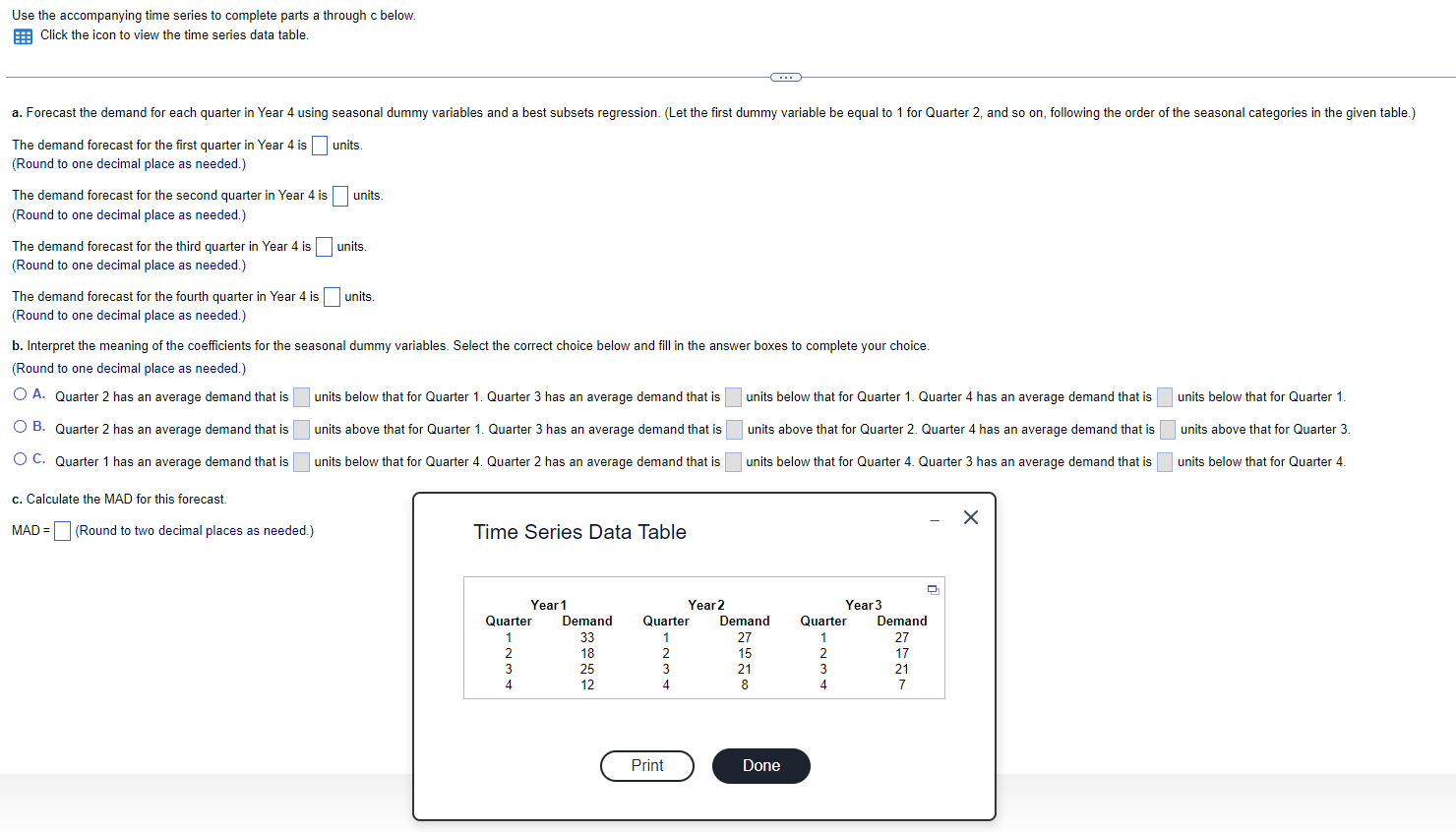 Solved Use the accompanying time series to complete parts a | Chegg.com
