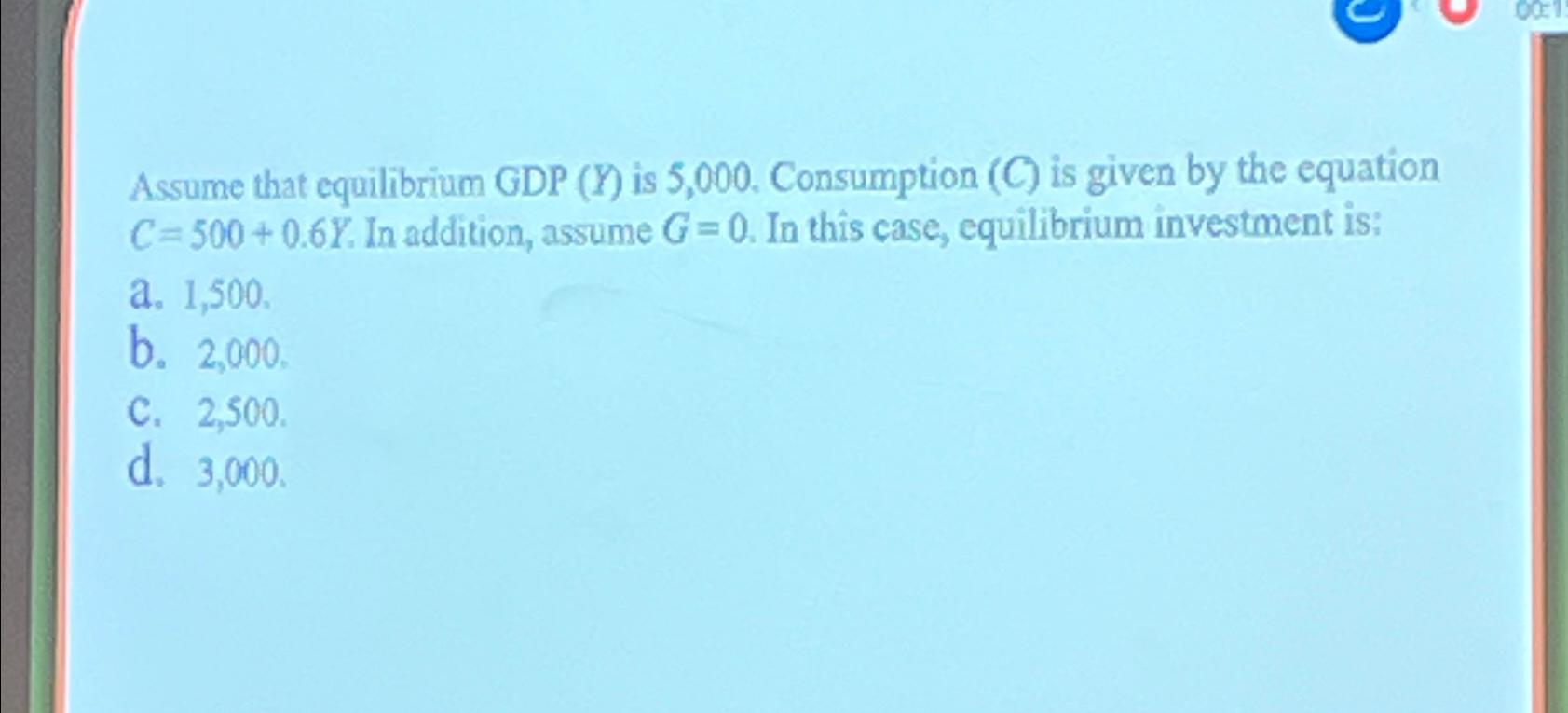 Solved Assume that equilibrium GDP (Y) ﻿is 5,000 . | Chegg.com
