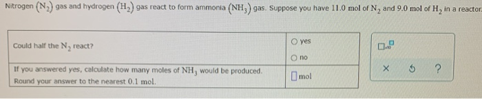 Solved Nitrogen (N2) gas and hydrogen (H2) gas react to form | Chegg.com