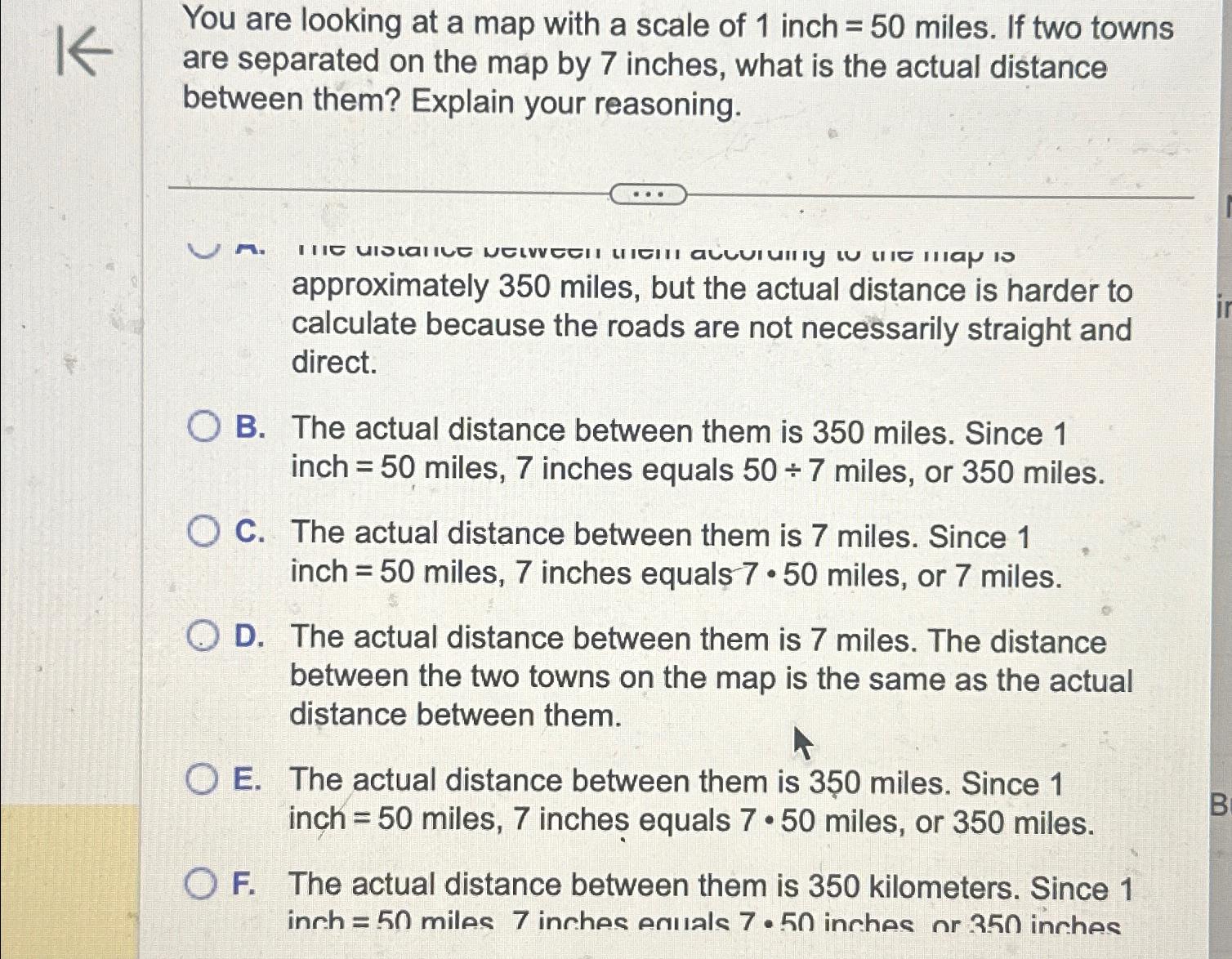 Solved You are looking at a map with a scale of 1 inch =50 | Chegg.com
